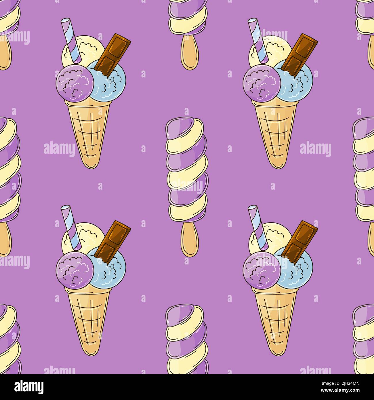 Ice cream seamless pattern. Blueberry ice cream. Cute summer pattern ...