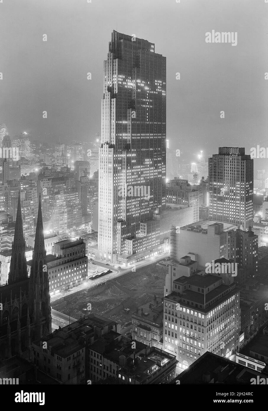 Rockefeller Center at Night, New York City, New York, USA, Gottscho ...