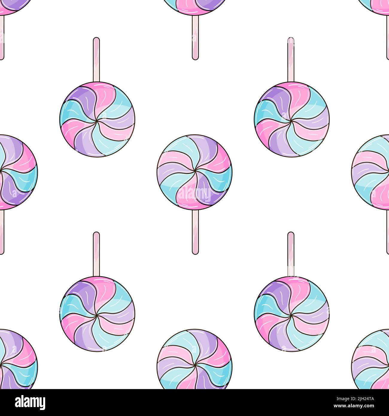 Cute pattern with sweets. Candies. Round purple lollipops seamless ...