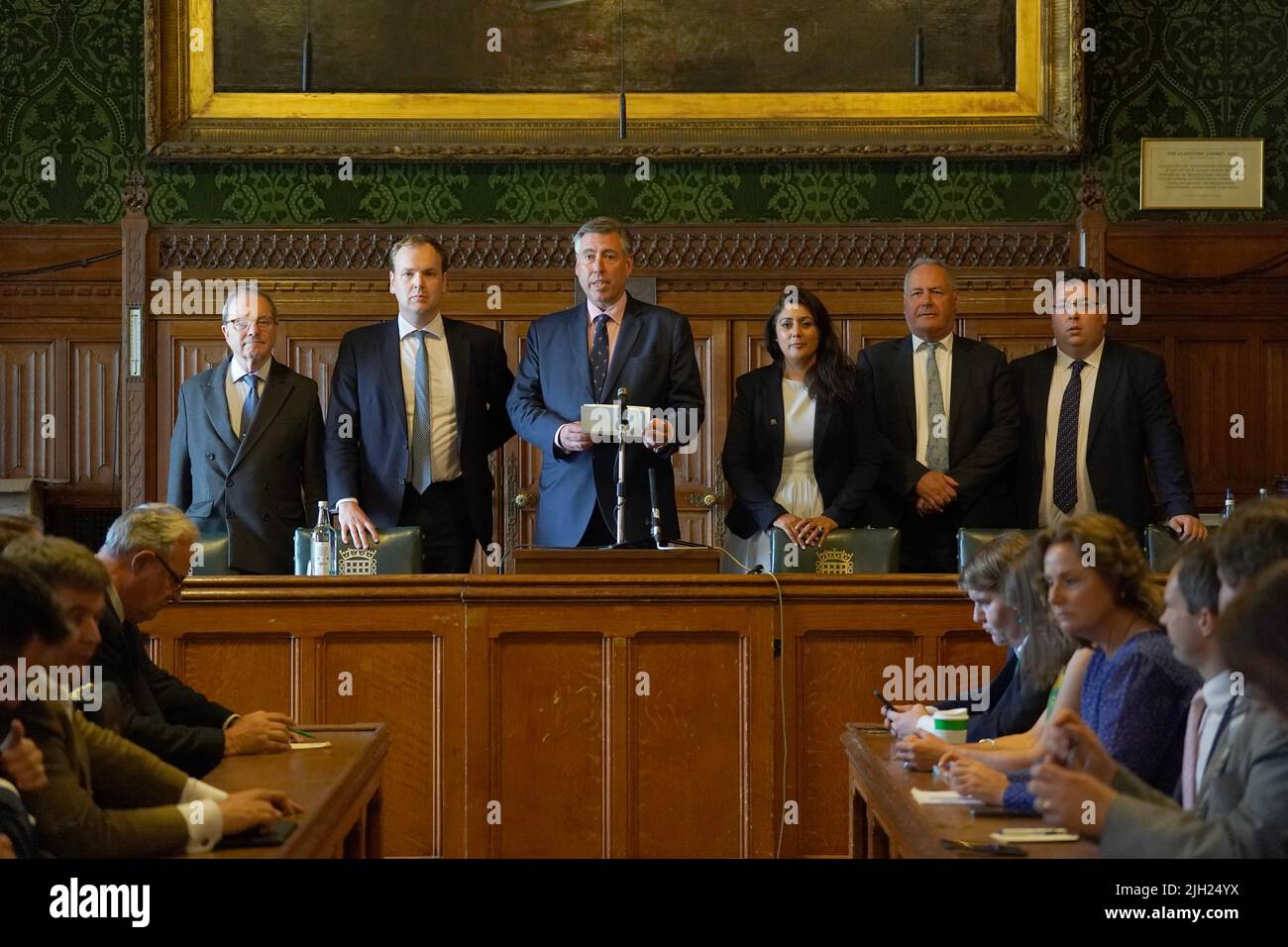 Sir Graham Brady, chairman of the 1922 Committee, announces the results ...