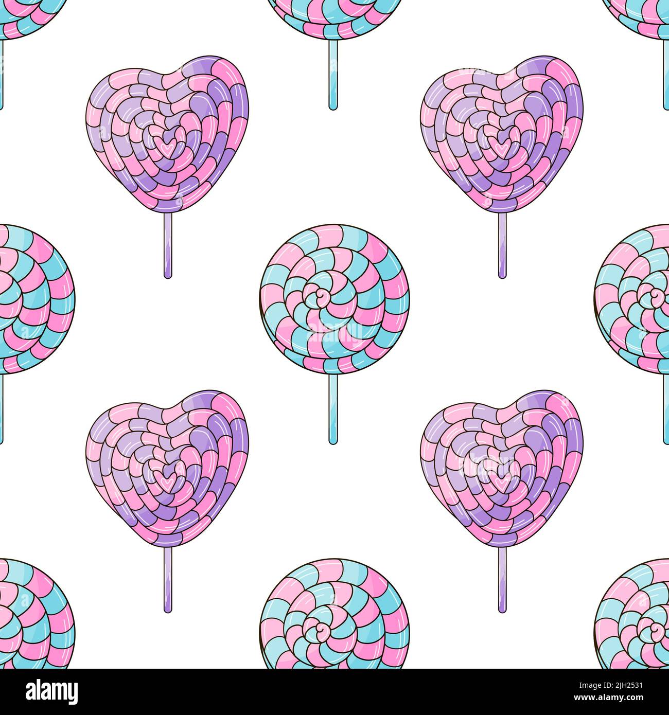 Cute pattern with sweets. Candies. Rainbow lollipops seamless pattern ...