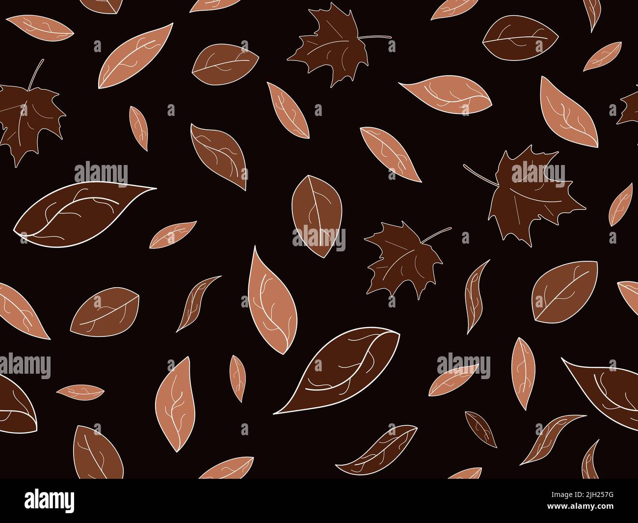 Brown leaves with stroke seamless pattern. Autumn leaf fall, maple leaf fall. Design for ...