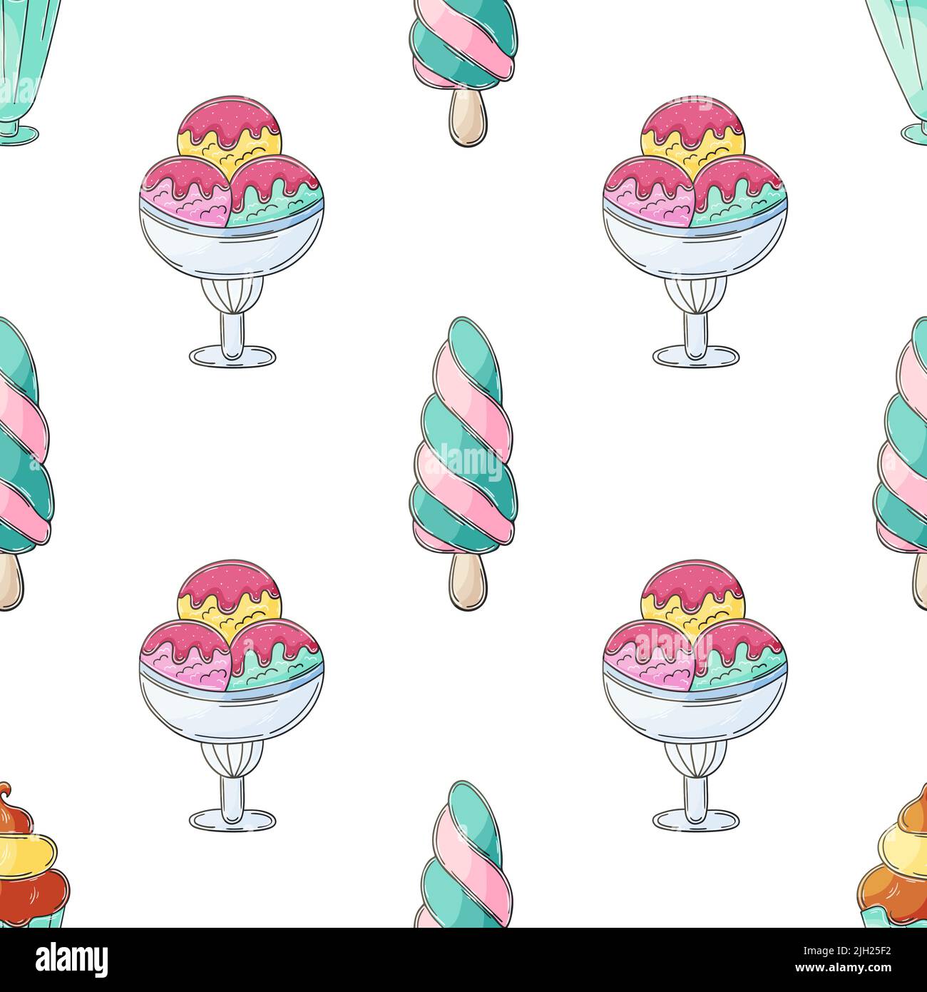 Ice cream seamless pattern. Wonderful bright pattern with sweet cold ...
