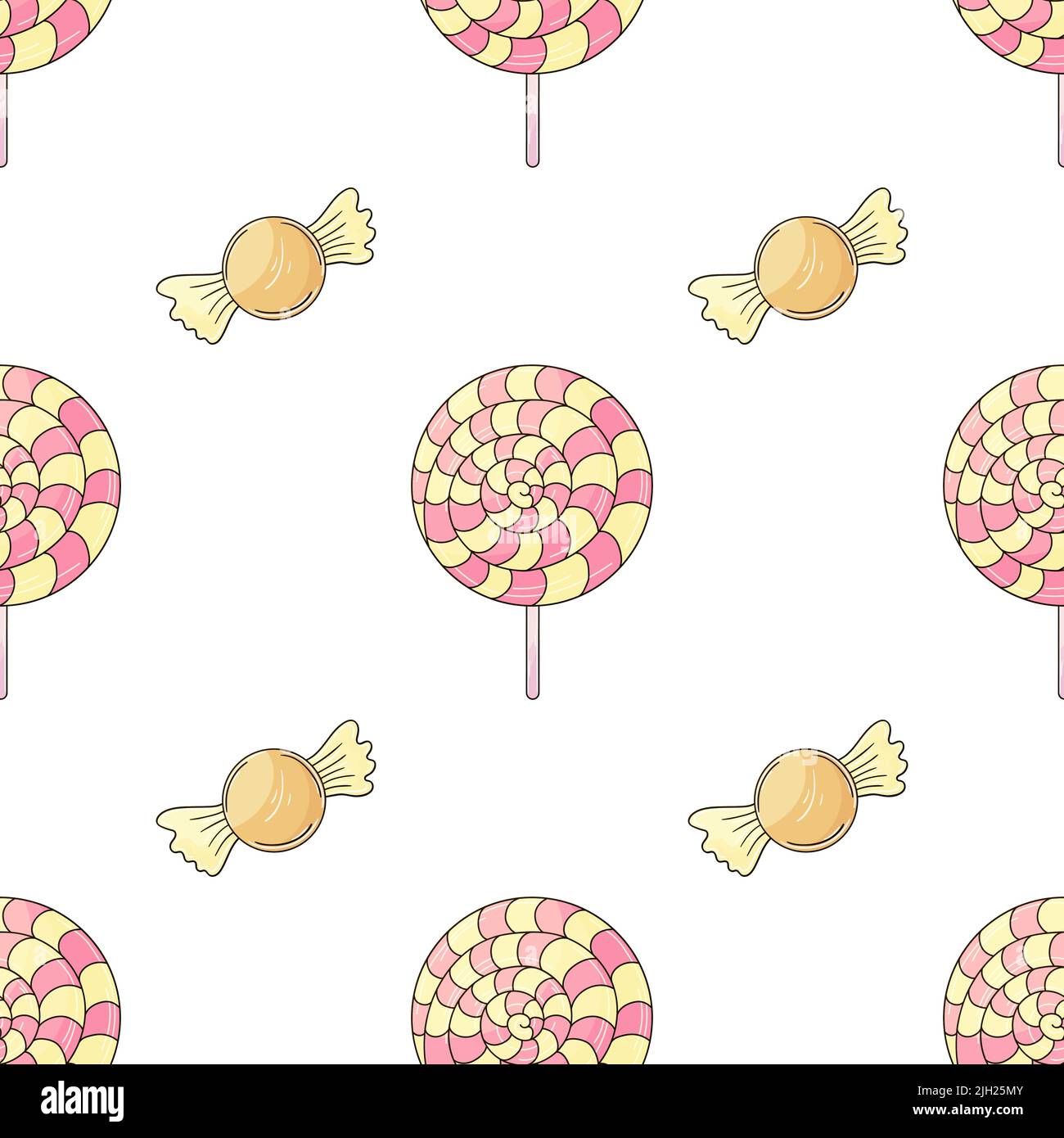 Cute pattern with sweets. Round rainbow lollipops seamless pattern ...
