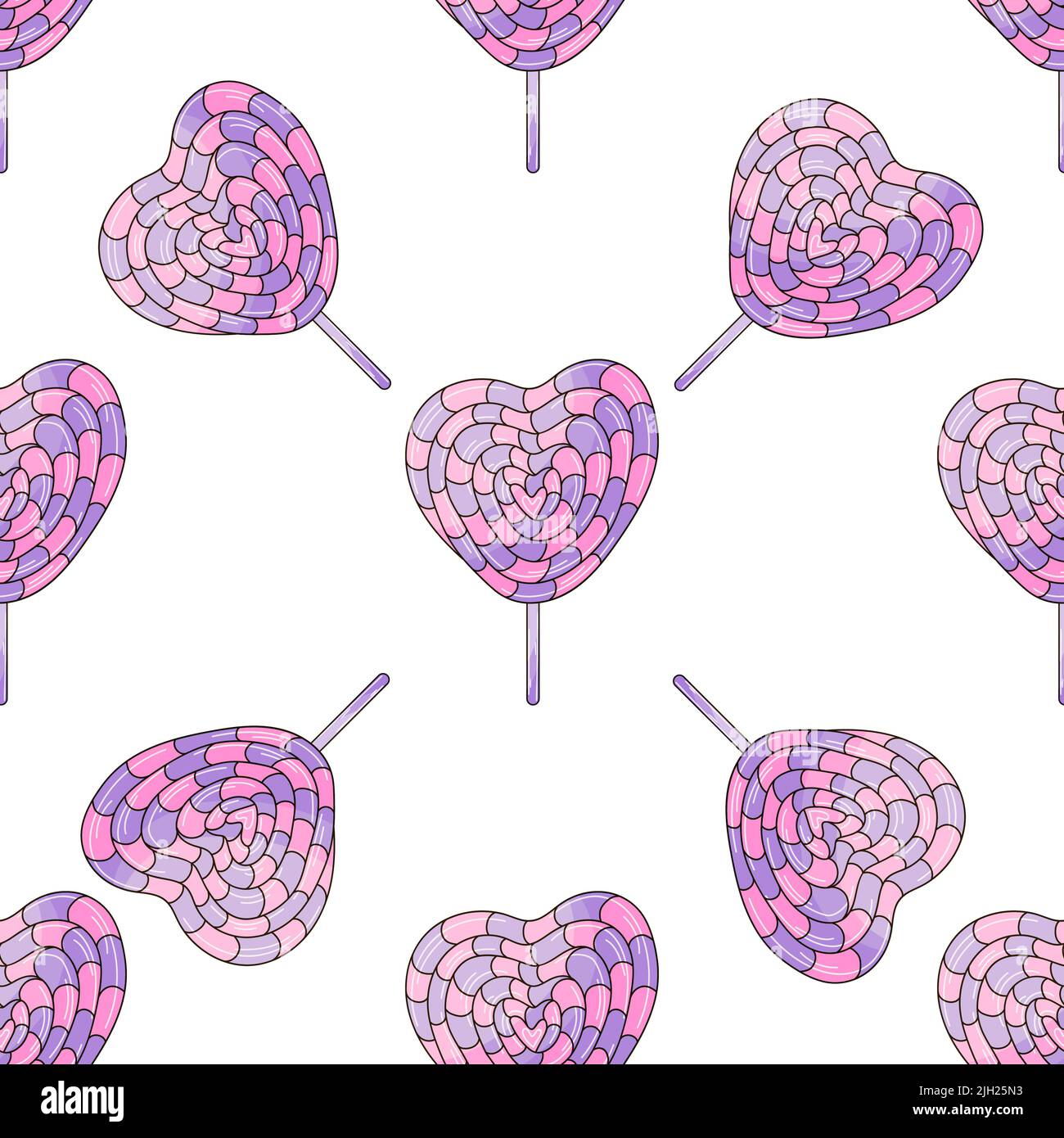 Cute pattern with sweets. Heart rainbow lollipops seamless pattern ...