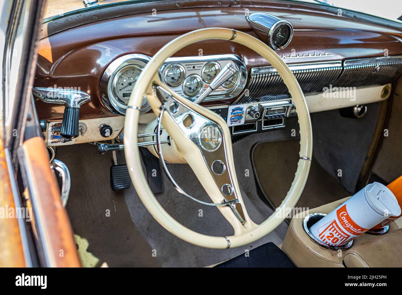 Lebanon, TN - May 14, 2022: Close up interior view of a 1954 Chevrolet ...