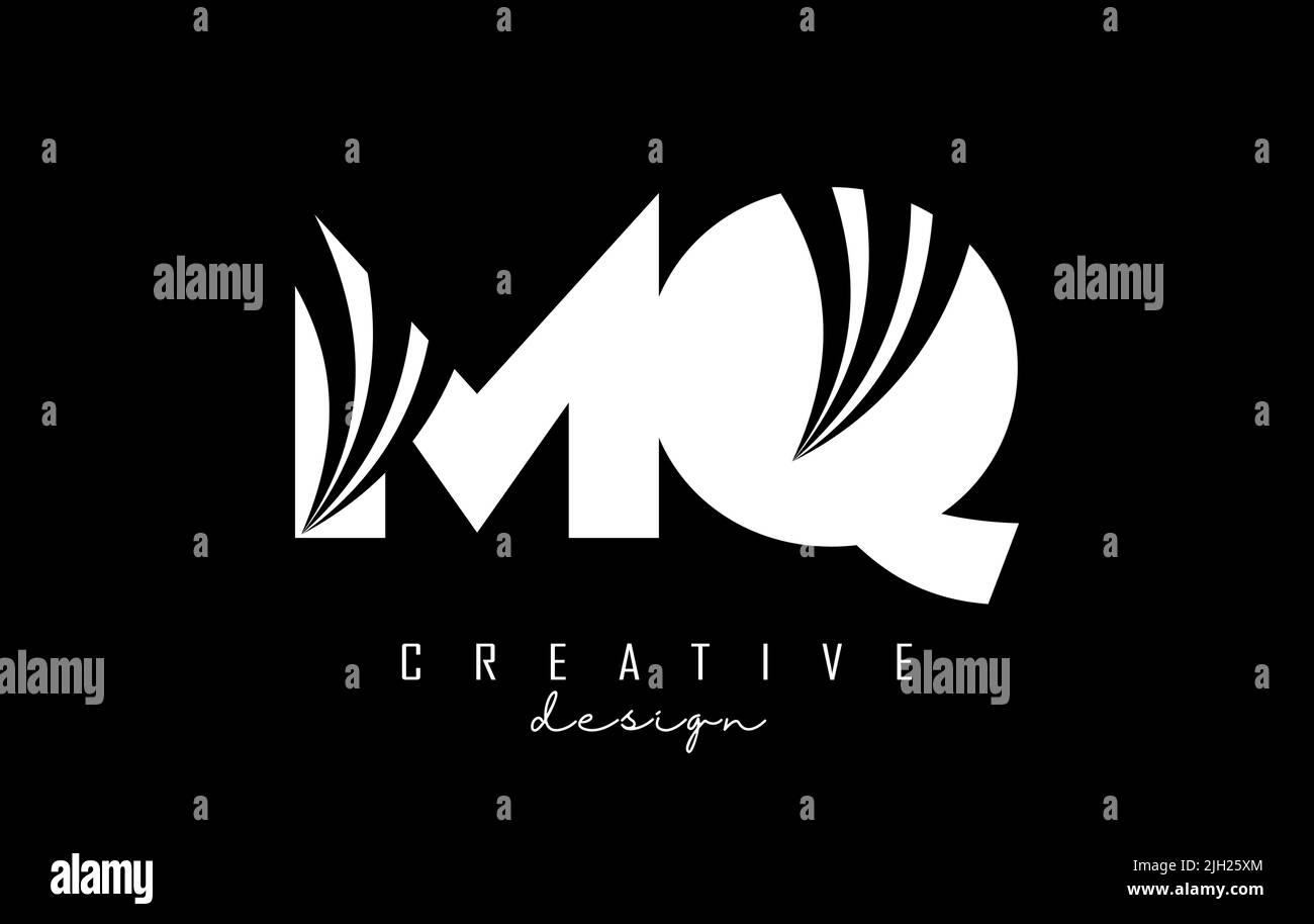 Creative white letter MQ m q logo with leading lines and road concept ...