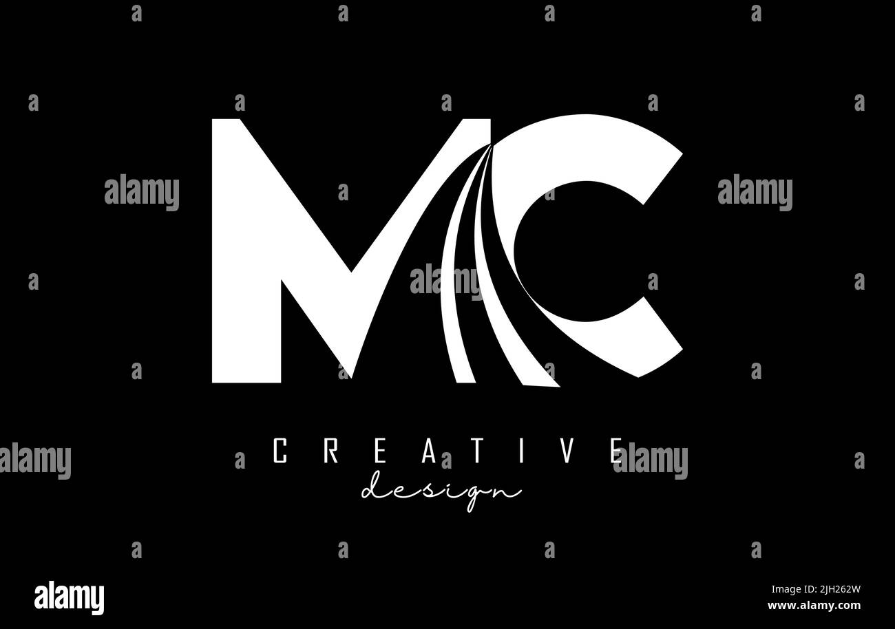 Creative white letter MC m c logo with leading lines and road concept ...