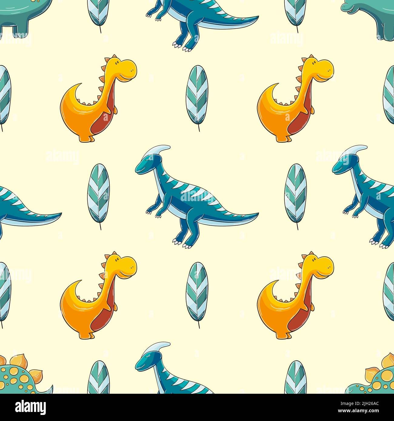 Hand drawn cute dinosaurs seamless pattern. Dinosaurs of the Jurassic ...