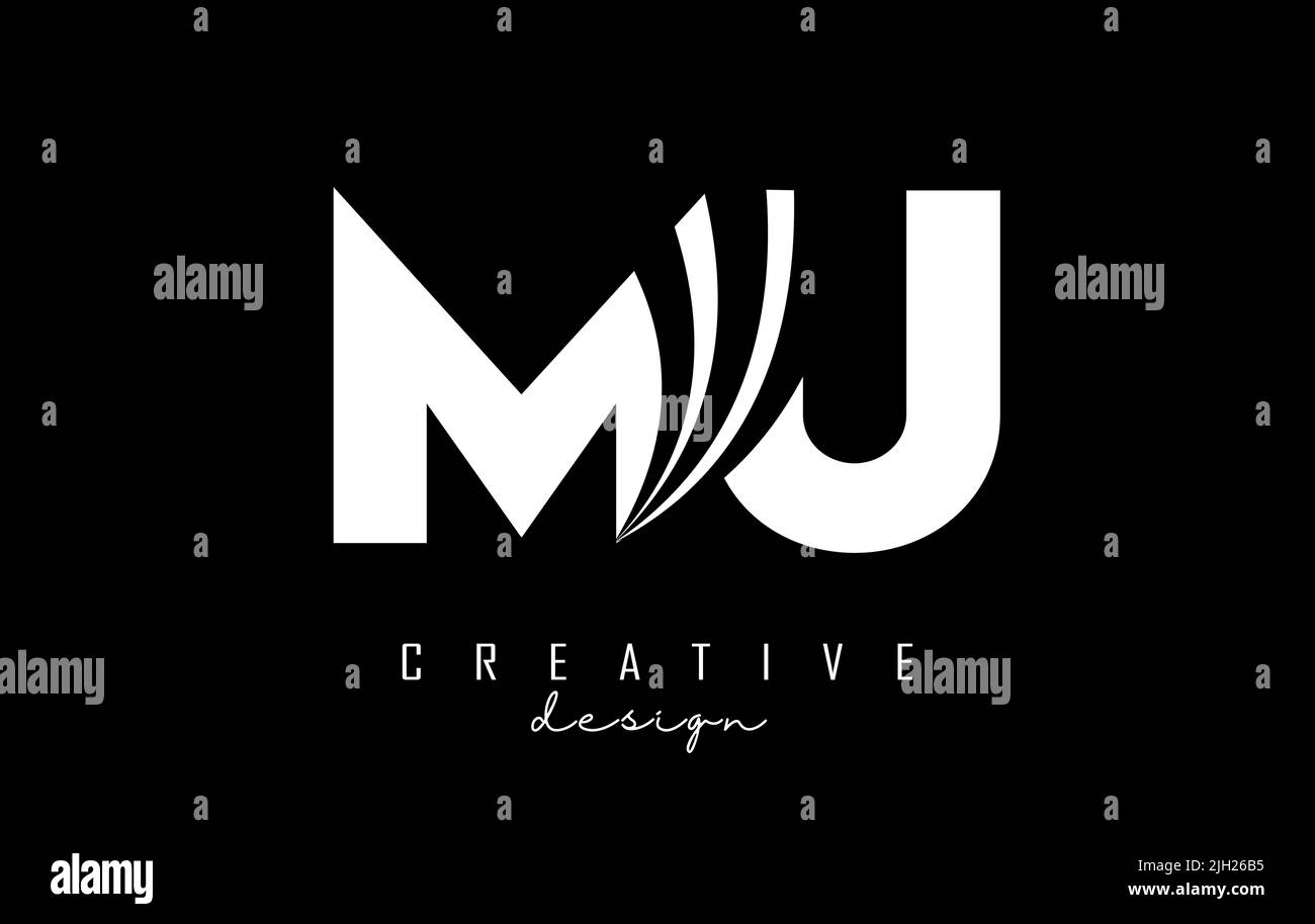 Creative white letter MU m u logo with leading lines and road concept ...