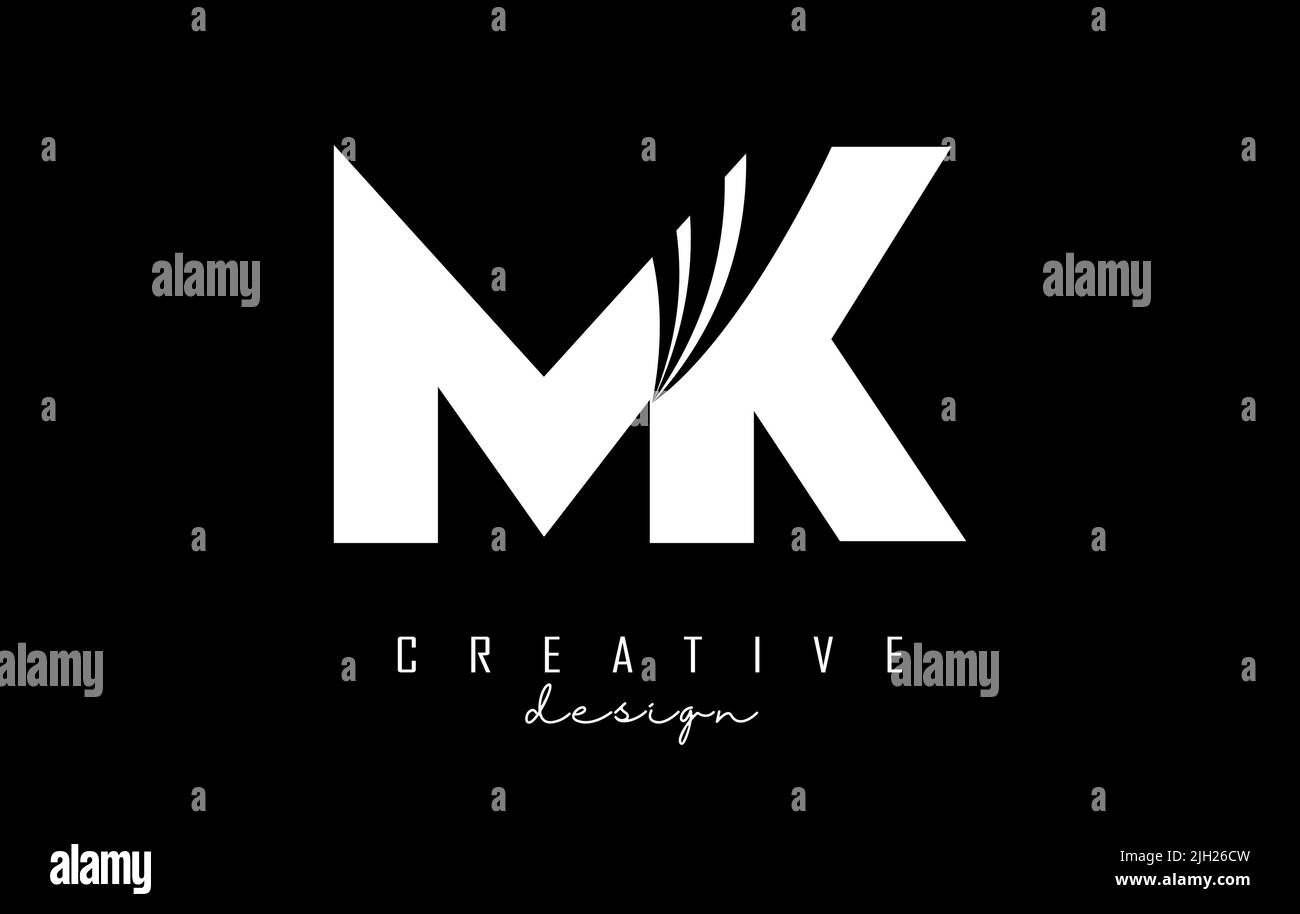 Creative white letter Mk m k logo with leading lines and road concept ...