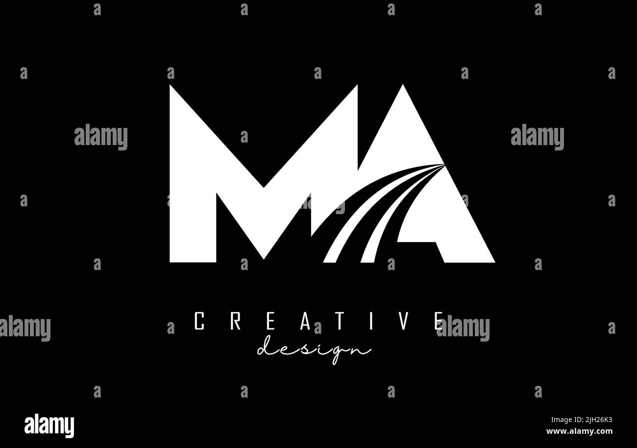 Creative white letter MA m a logo with leading lines and road concept ...