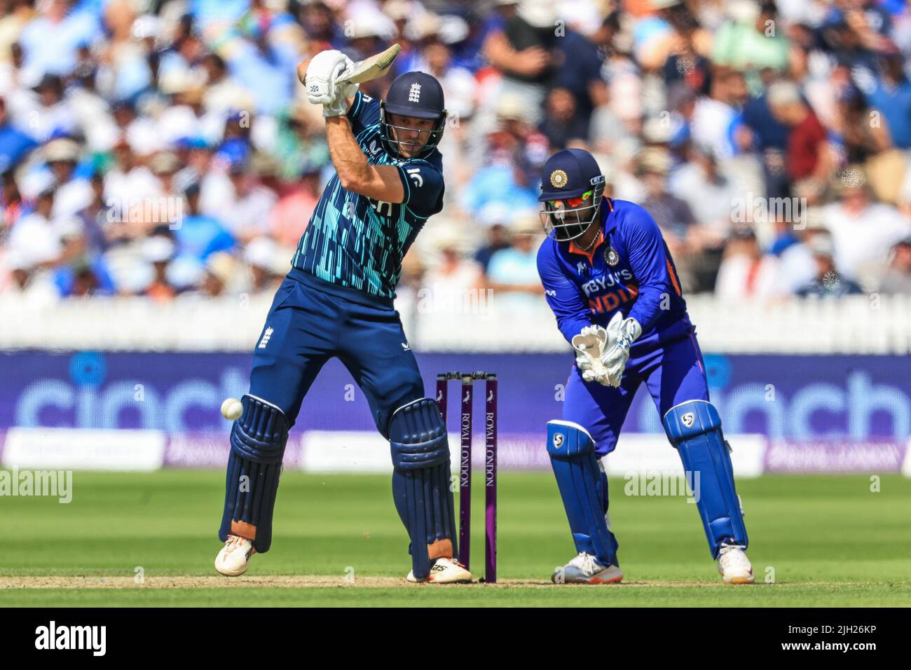 David Willey of England hits a single Stock Photo - Alamy