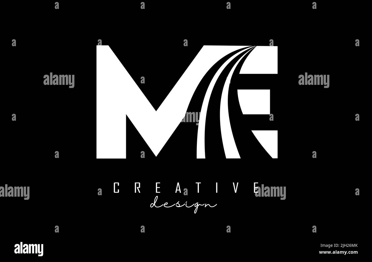 Creative white letter ME m e logo with leading lines and road concept ...
