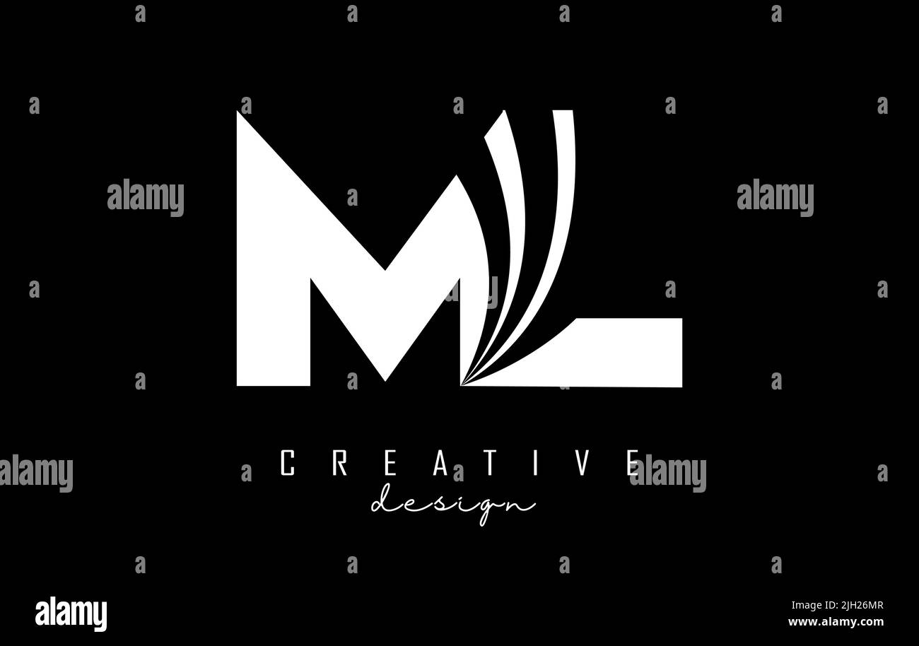 Creative white letter Ml m l logo with leading lines and road concept ...