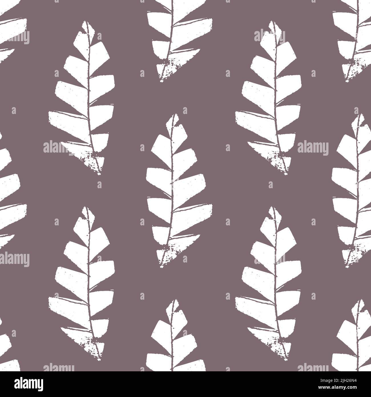 Mono print style leaves seamless vector pattern background. Textured ...