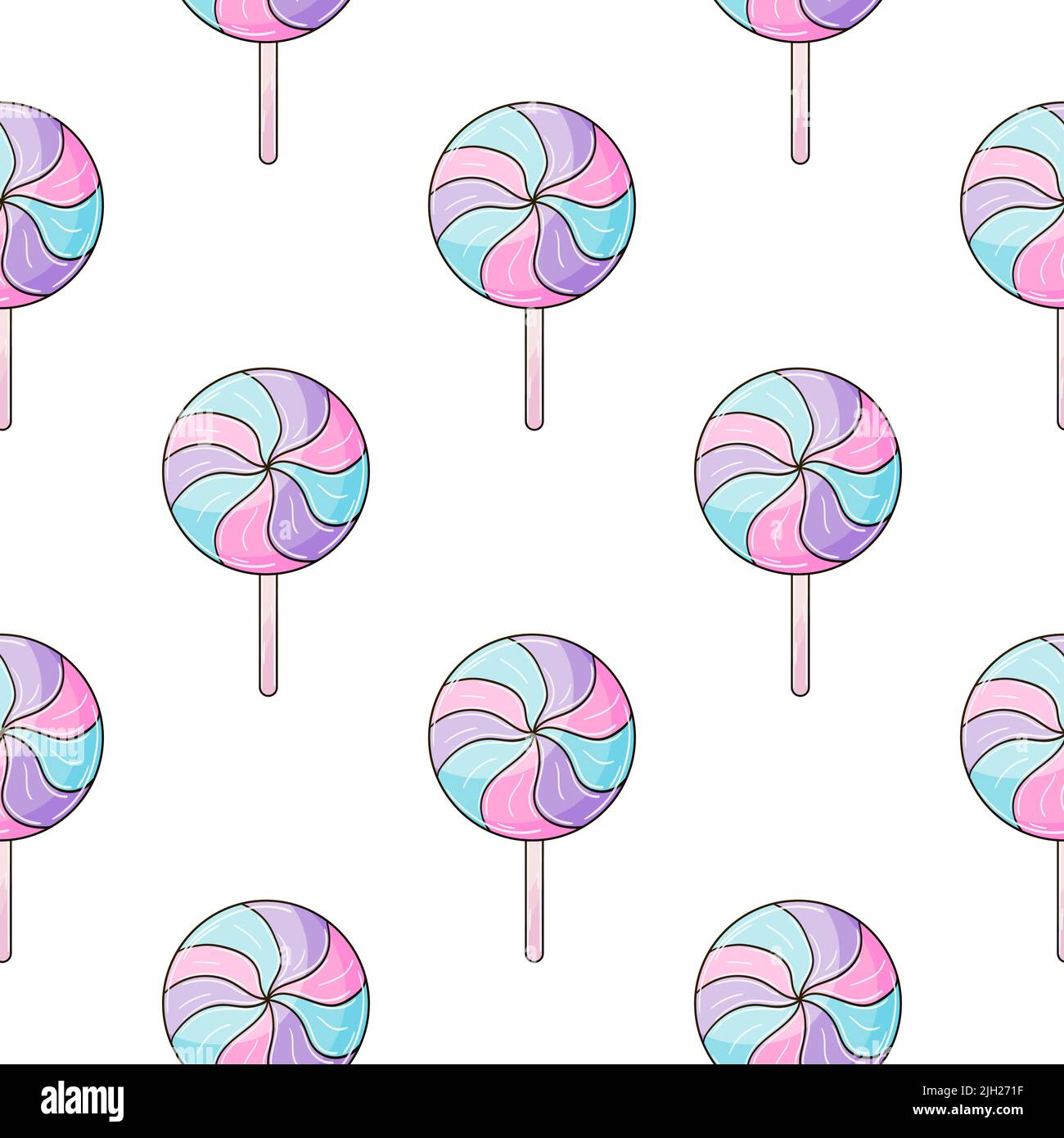Candies. Cute pattern with sweets. Round purple lollipops seamless ...