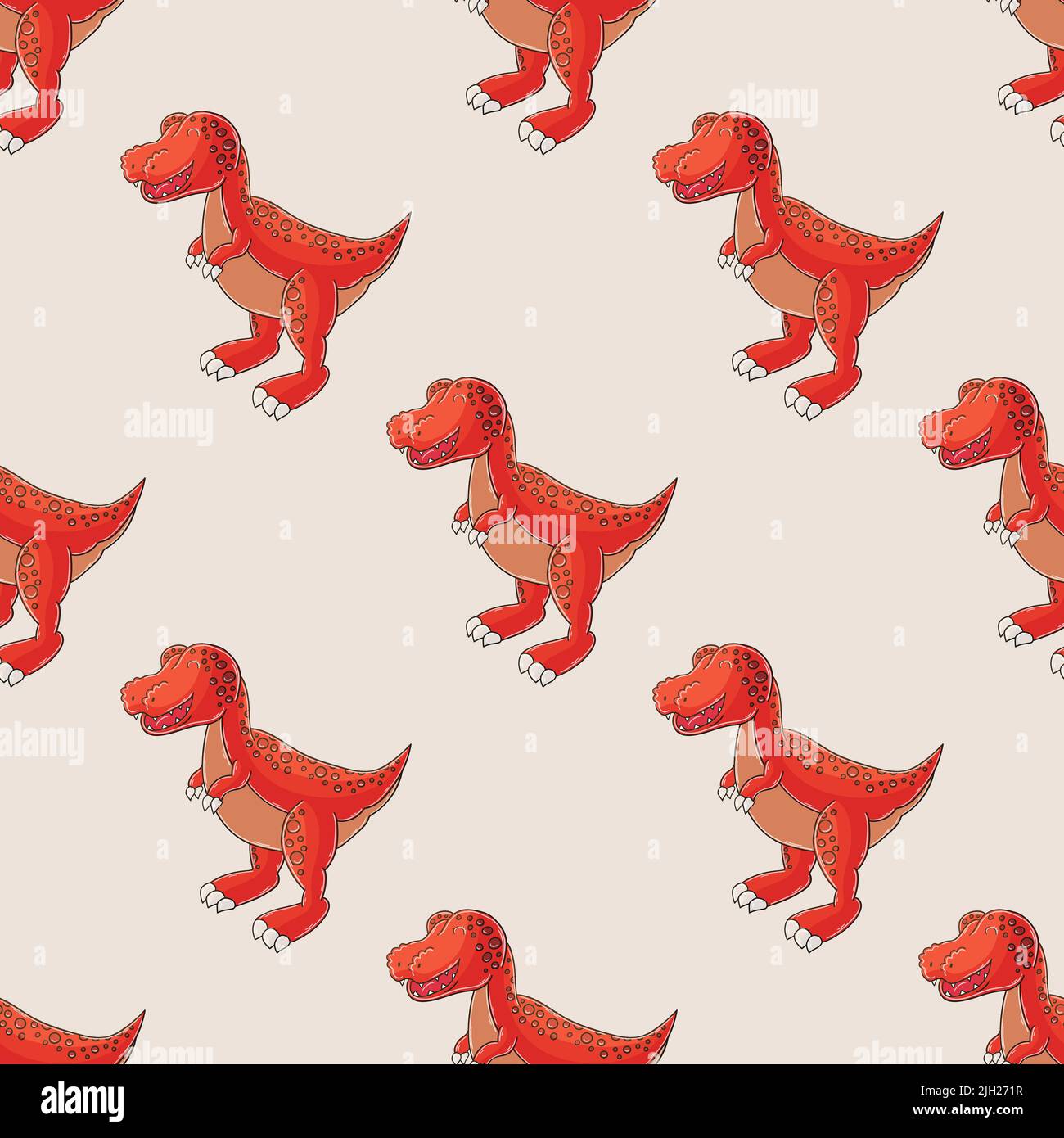 Cute funny kids dinosaur pattern. Tyrannosaur. Colorful dinosaur vector ...