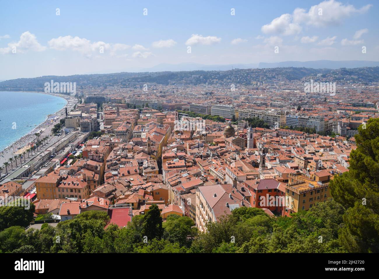 Aerial panoramic view of the sea, coast and city. Nice, South of France ...