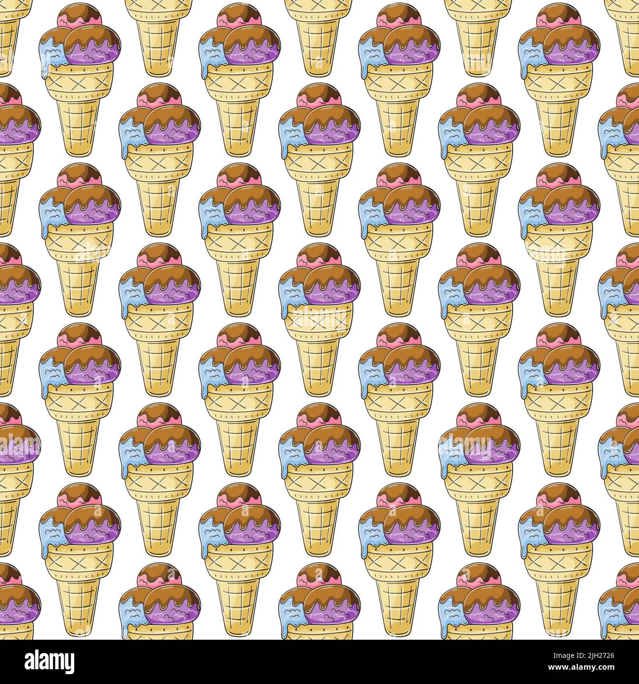 Cute Ice Cream In Waffle Cones Seamless Pattern Wonderful Pattern With