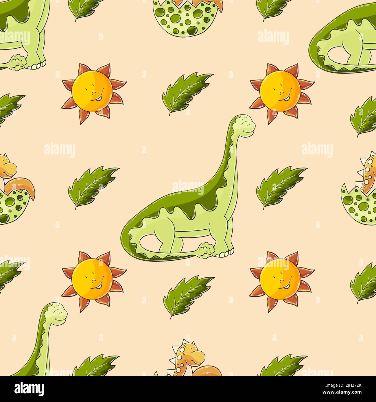 Hand drawn cute dinosaurs seamless pattern. Dinosaurs of the Jurassic ...