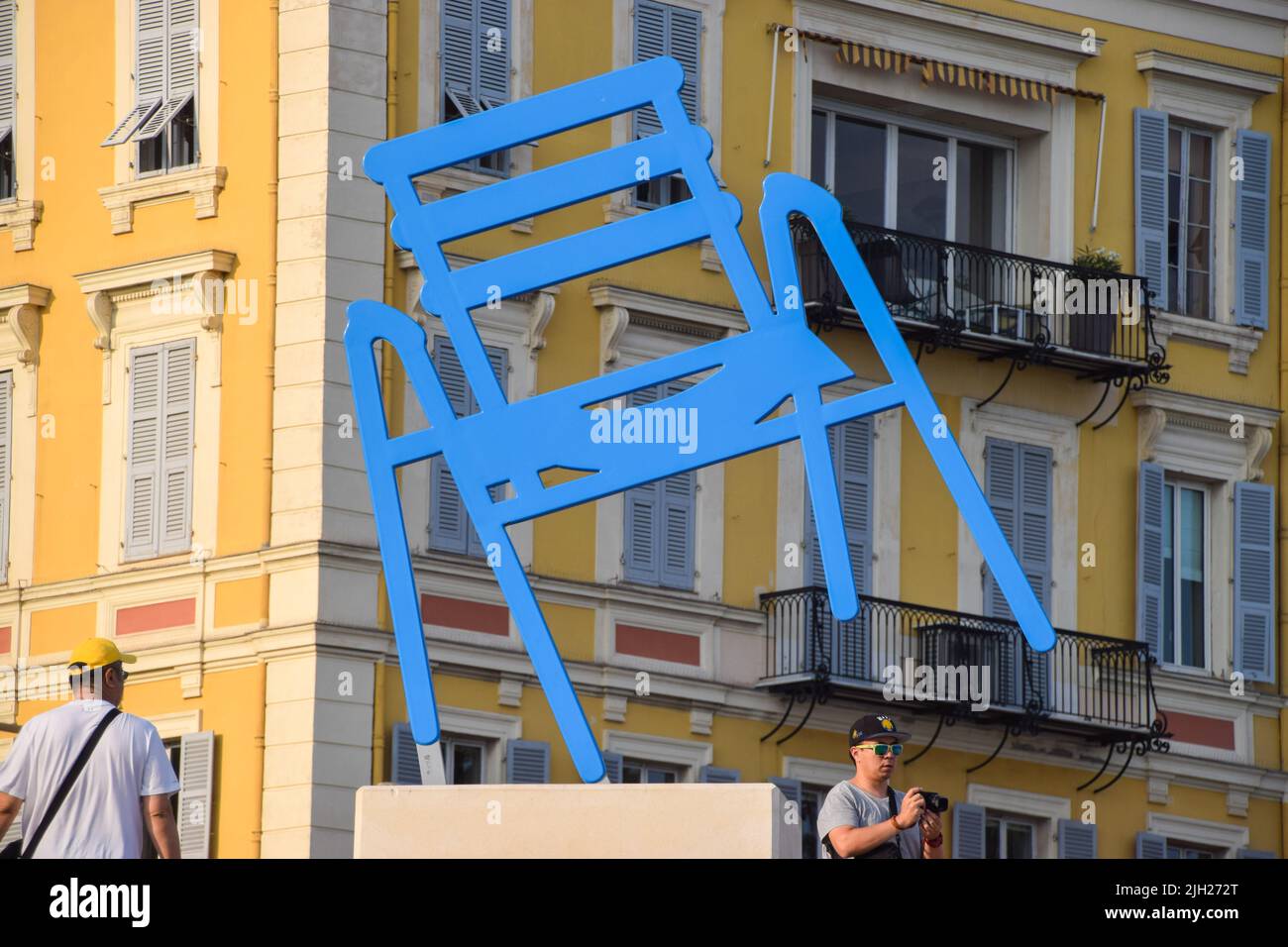 Blue chair sculpture, Nice, South of France Stock Photo - Alamy