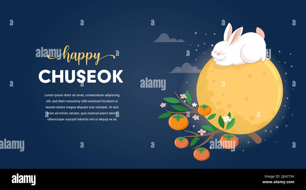 Mid Autumn Festival Concept Design with Cute Rabbits, Bunnies and Moon Illustrations. Chinese ...