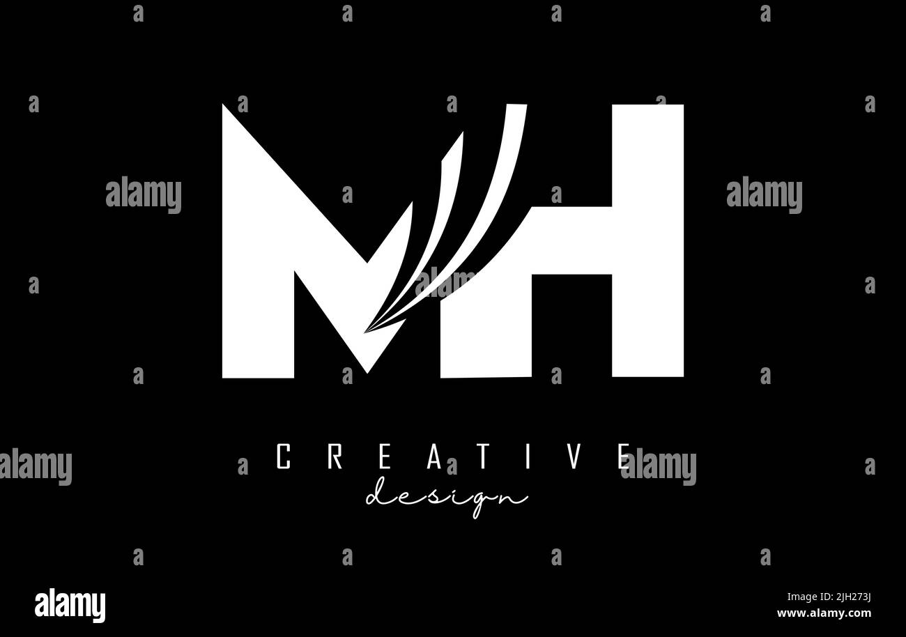 Creative white letter MH m h logo with leading lines and road concept ...