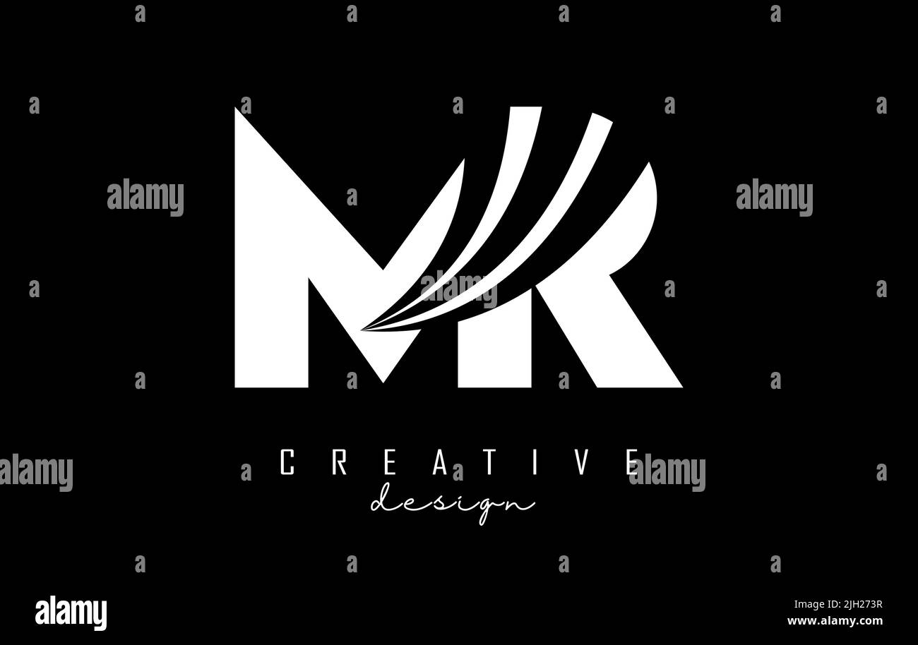 Creative white letter MR m r logo with leading lines and road concept ...