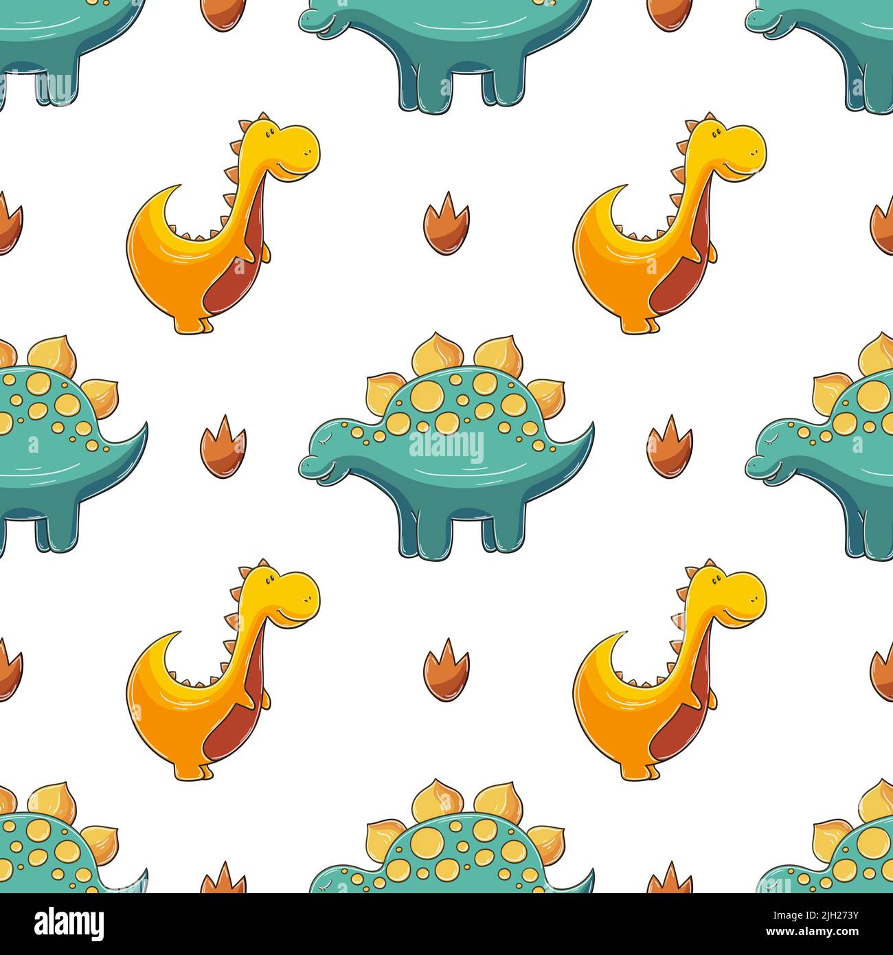Hand drawn cute dinosaurs seamless pattern. Dinosaurs of the Jurassic ...