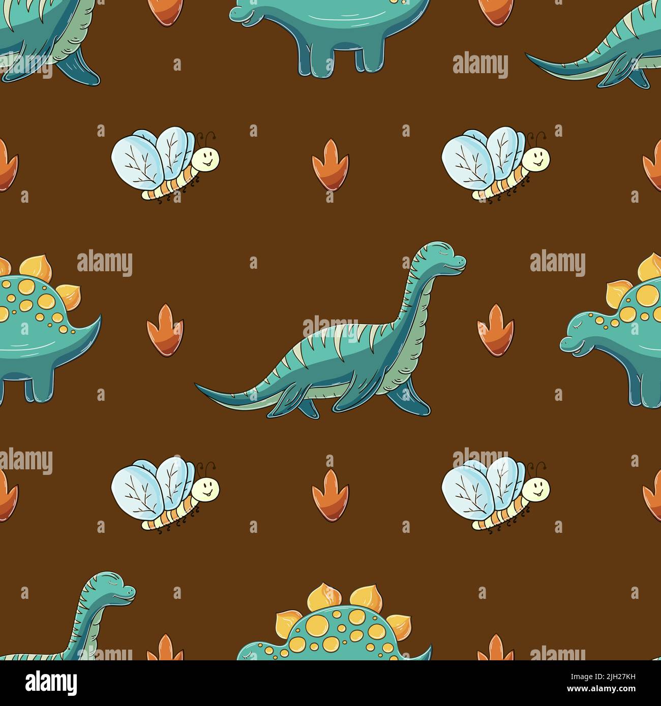 Cute funny dinosaur pattern. Print for boys. Dinosaur vector background ...