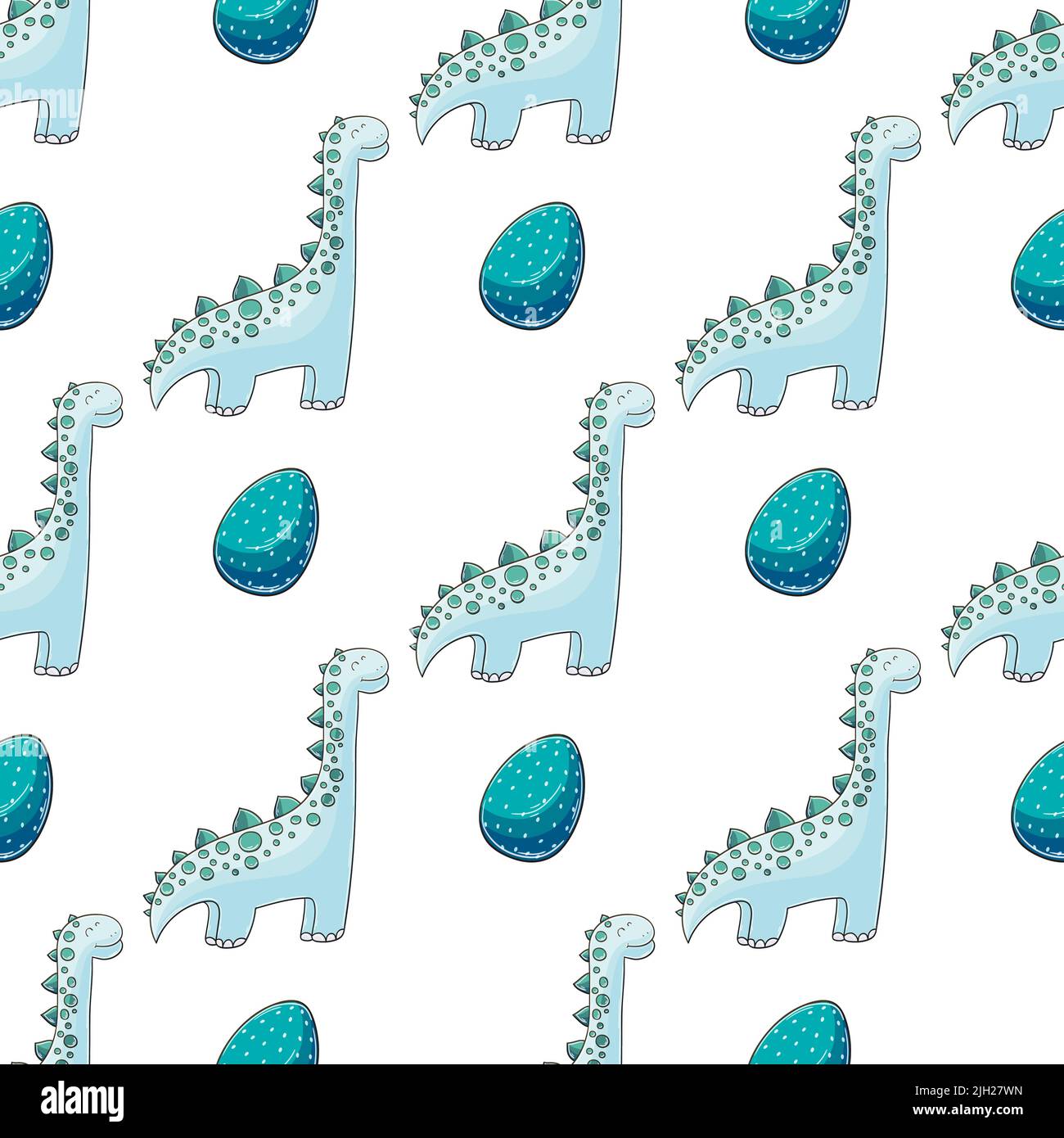 Dinosaurs background in blue palette. Hand drawn cute dinosaurs ...