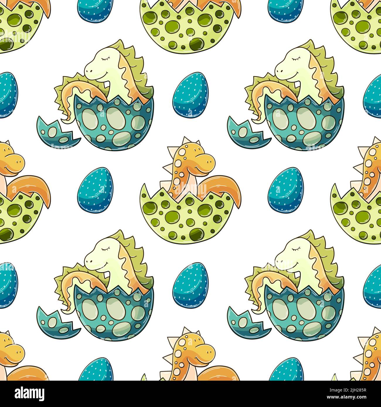 Cute funny dinosaur pattern. Colorful vector background. Dinosaur in an ...