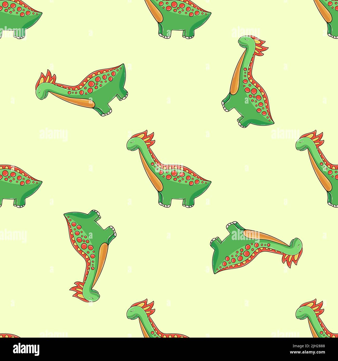 Cute funny green dinosaur pattern. Colorful dinosaur vector background ...