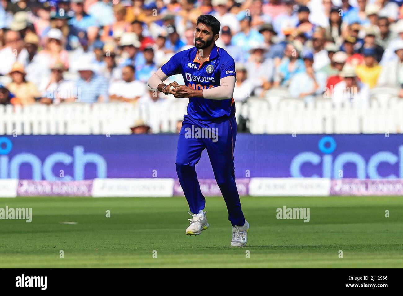 Jasprit Bumrah of India runs in to bowl in , on 7/14/2022. (Photo by ...