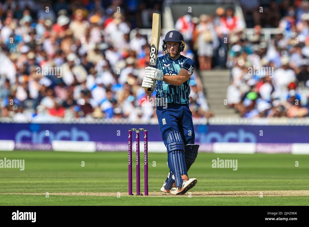 David Willey of England hits a boundary in , on 7/14/2022. (Photo by ...
