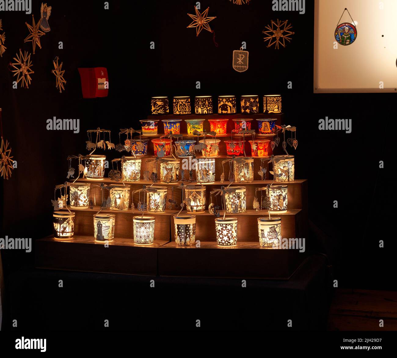Candle lights in a shop display Stock Photo - Alamy