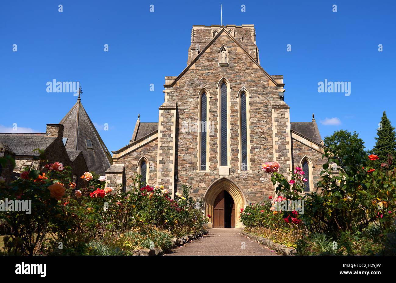 Whitwick, Leicestershire, UK 07 13 2022 Large monastery and rose garden ...