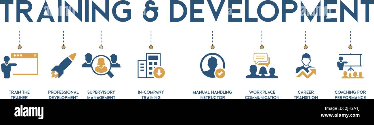 Banner training and development concept vector illustration with the ...