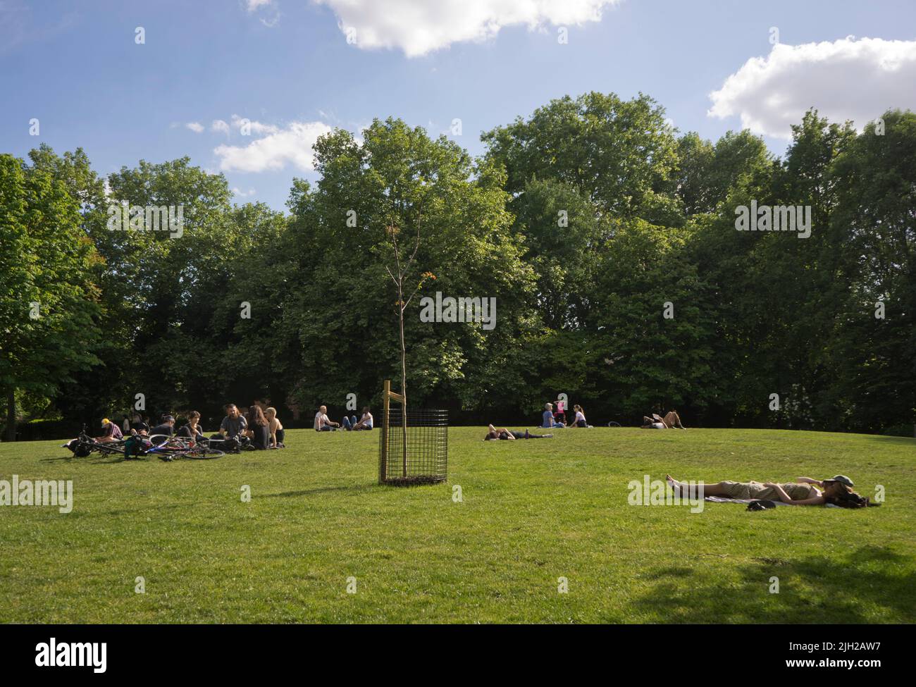 People enjoying sunshine in Springfield park in Hackney,London,England ...