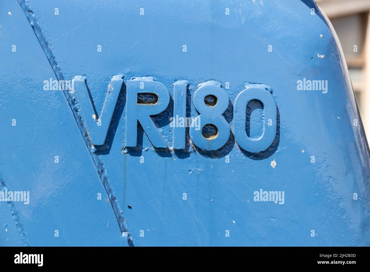 Blue Vickers VR180 name plate on a crawler tractor bulldozer Stock ...