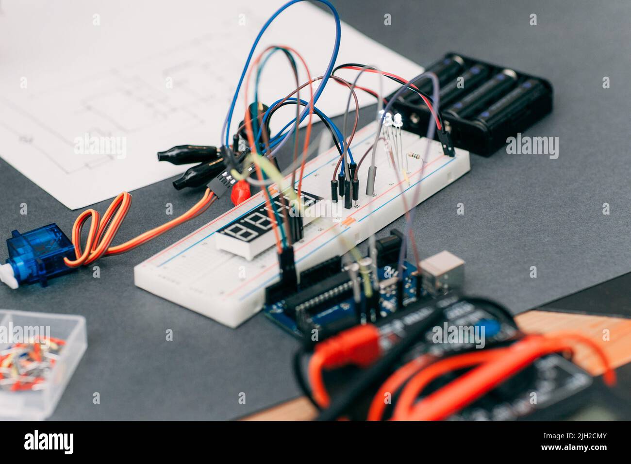 Electronic construction with wiring diagram Stock Photo - Alamy