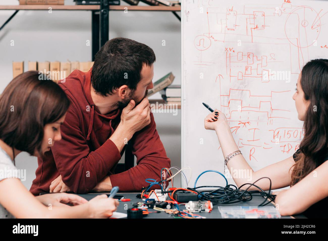 Wiring diagram discussing at laboratory Stock Photo - Alamy