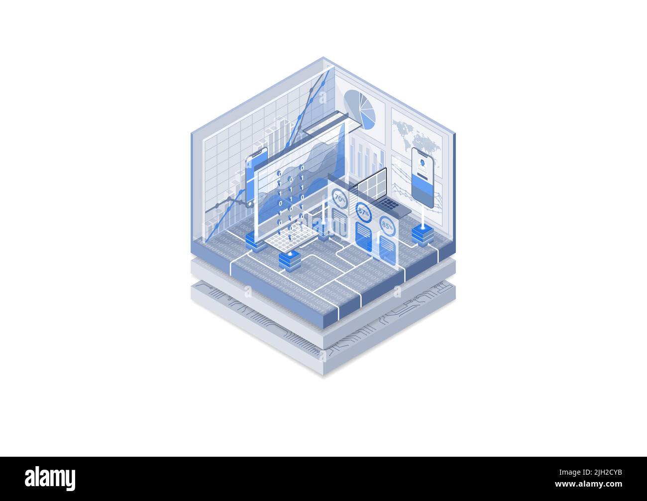 Data analytics and artificial intelligence concept. Isometric vector ...