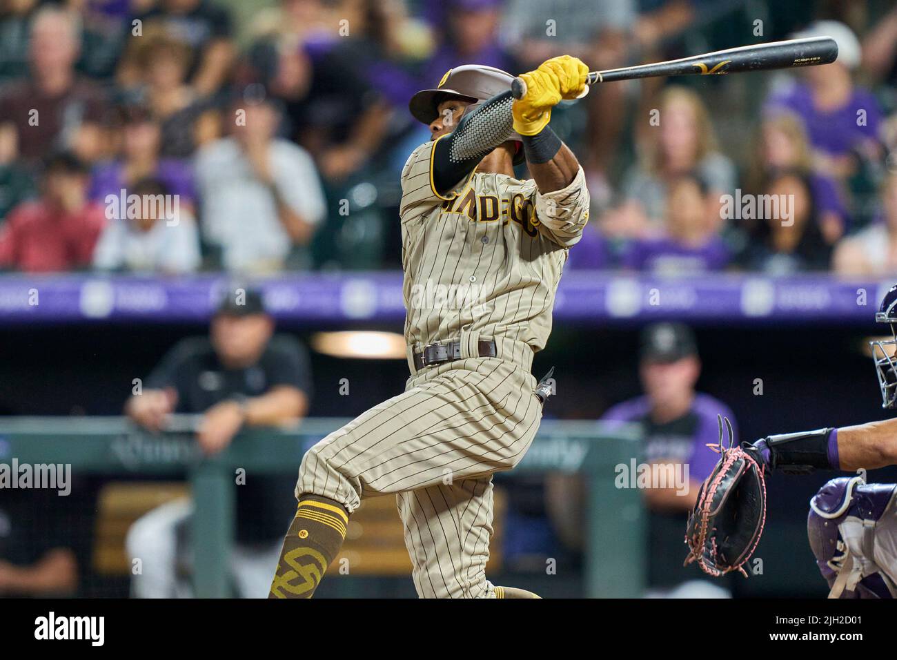 Denver CO, USA. 13th July, 2022. San Diego left fielder Estuery Ruiz ...