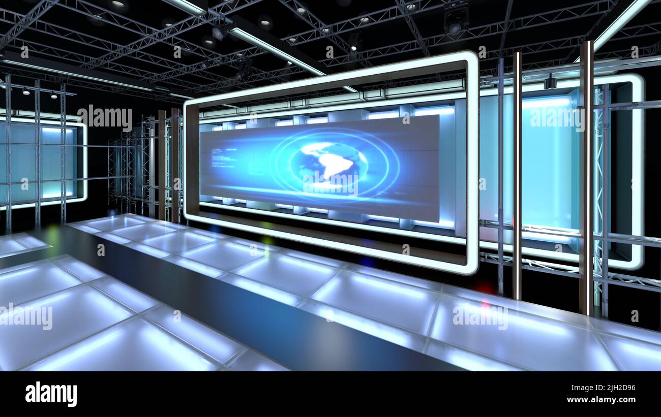 Virtual TV Studio Set. Green screen background. 3d Rendering Stock ...