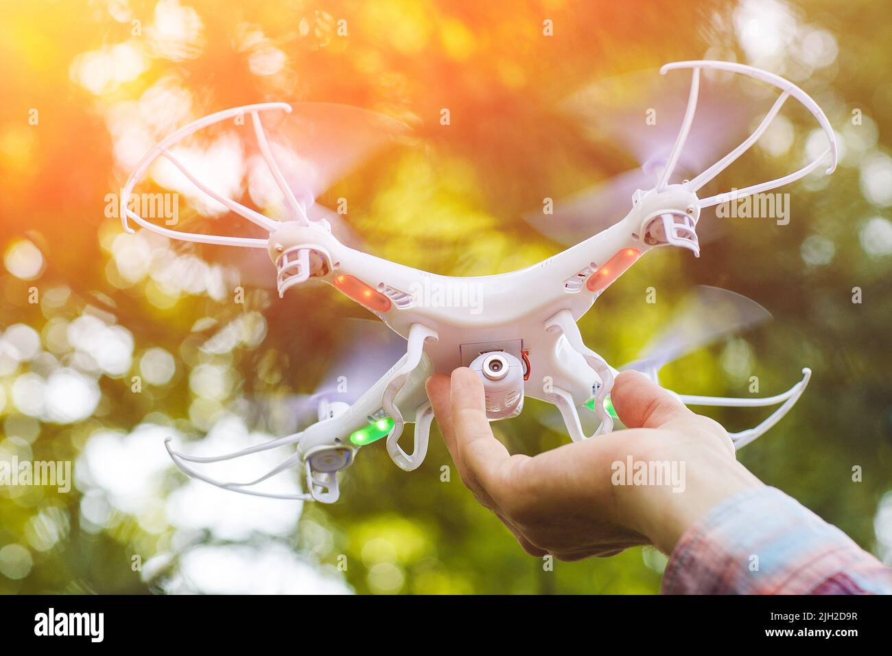 Take of drone flying form hand. Aeromodelling Stock Photo - Alamy