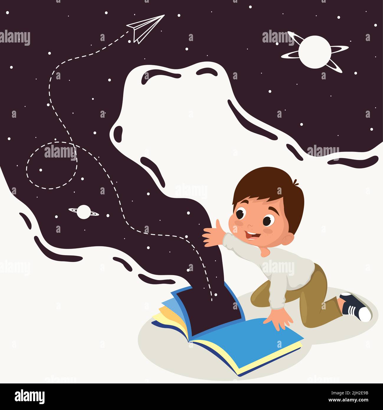 boy reading adventure book scene Stock Vector Image & Art - Alamy