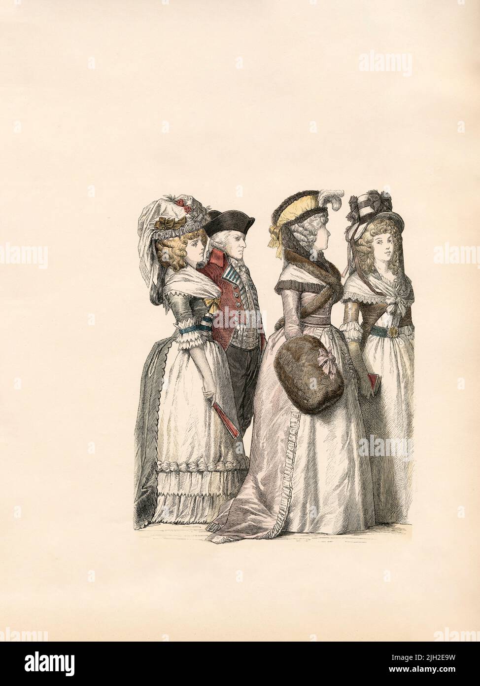 Fashionable Man and Three Women, Germany, 1789-1790, Illustration, The ...