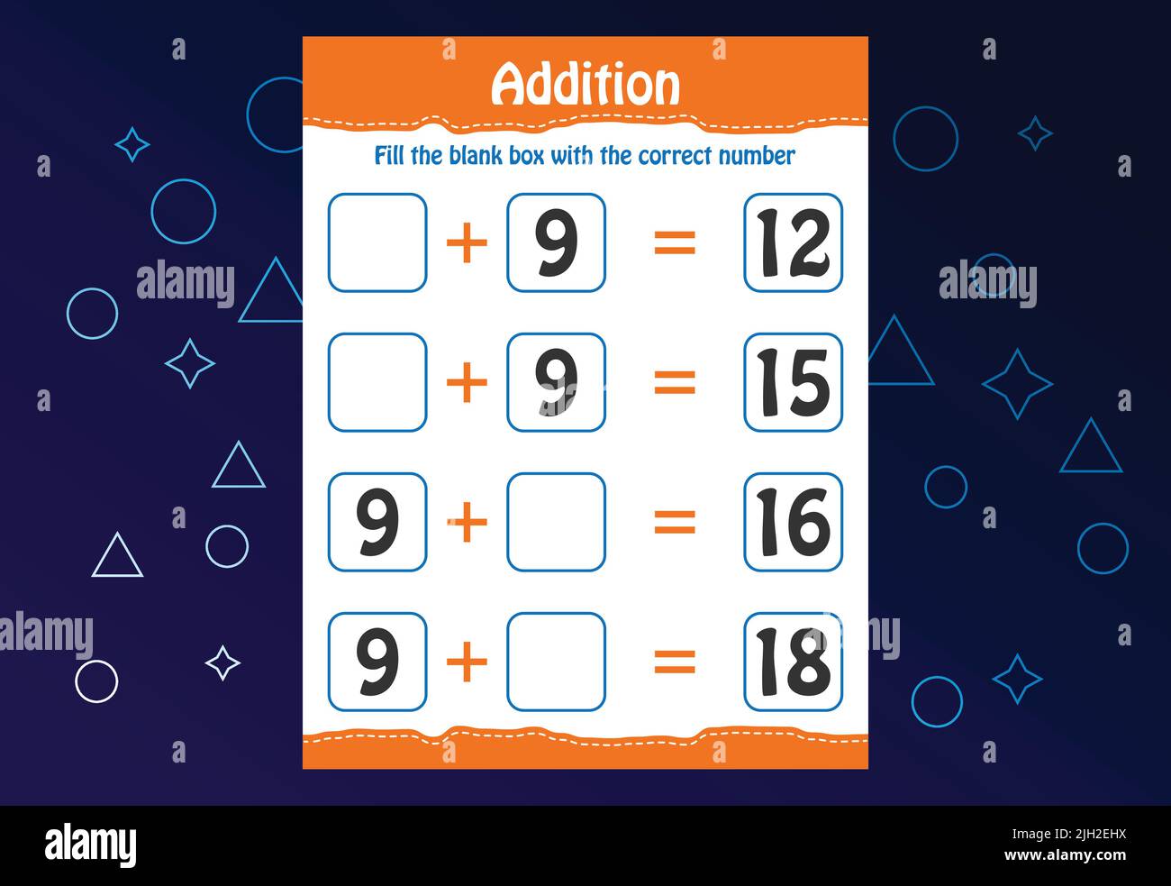 Basic math addition for kids. Fill the blank box with the correct ...
